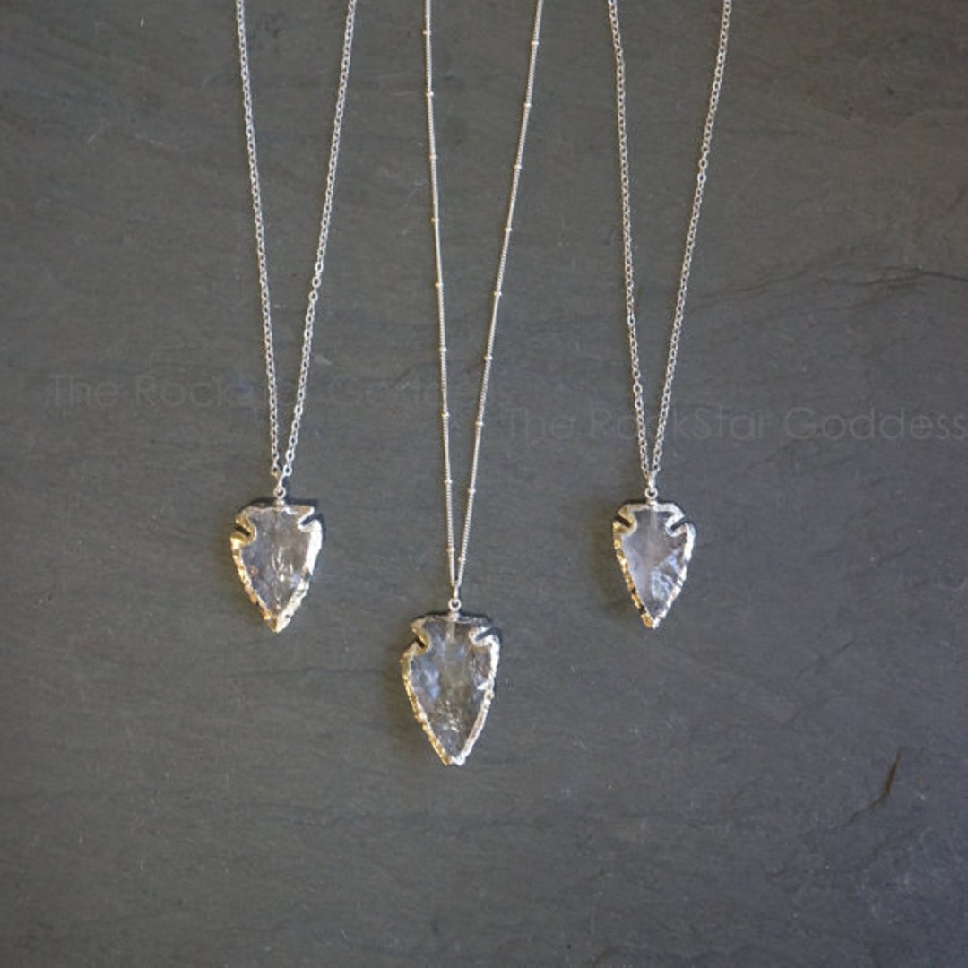 Silver Arrowhead Necklace, Raw Quartz Necklace, Silver Quartz Necklace ...