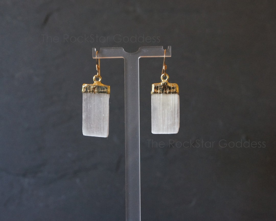 Selenite Earring, Gold Selenite Earring, Silver Selenite, Selenite ...