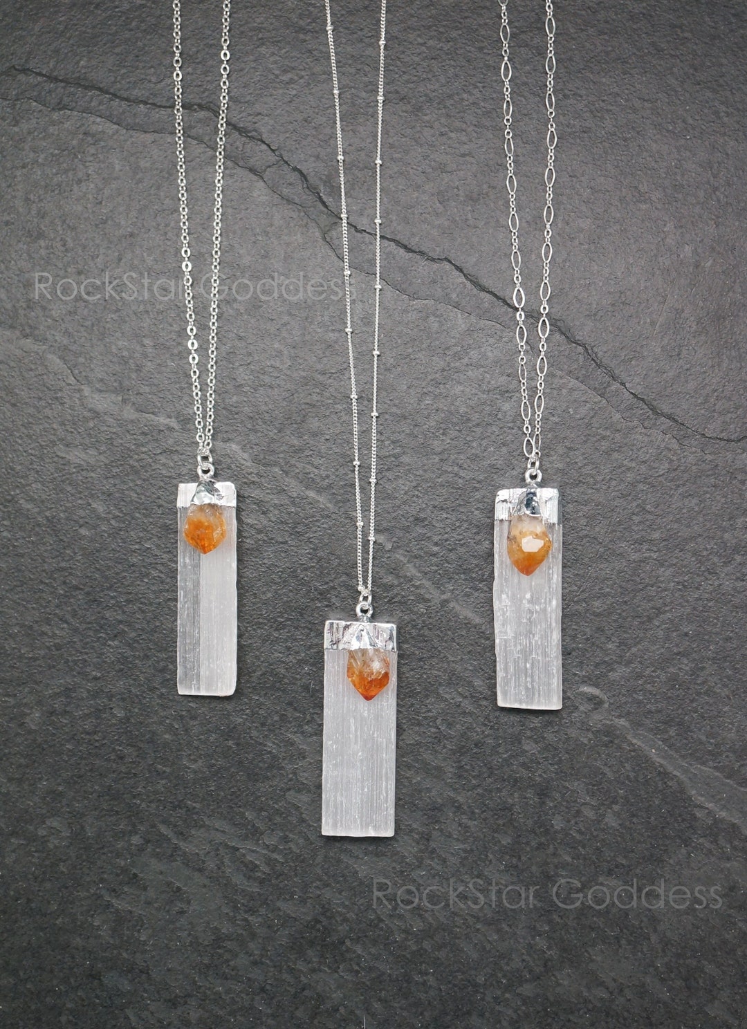 Selenite Necklace, Silver Selenite Necklace, Selenite Pendant, Citrine ...
