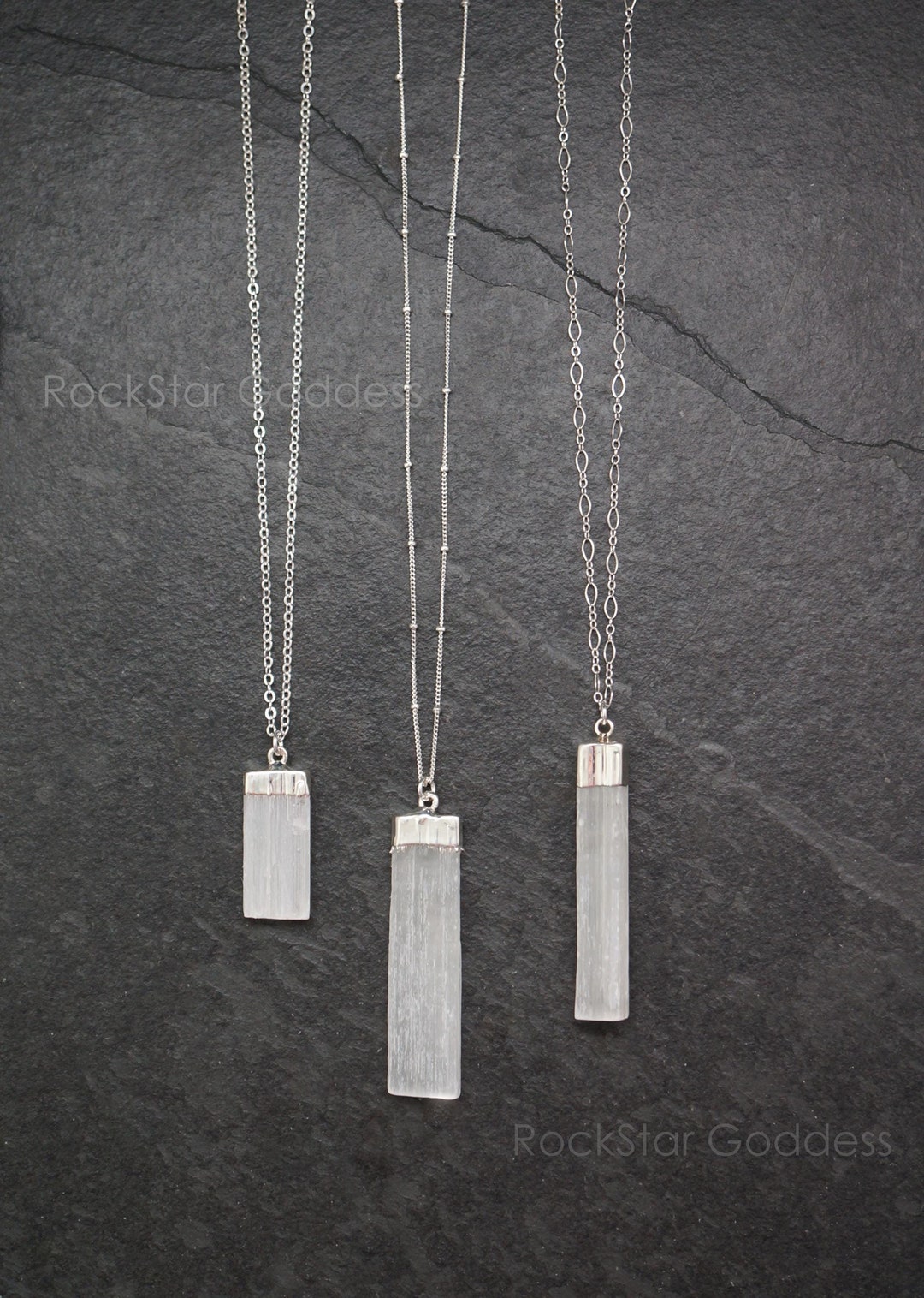 Silver Selenite Necklace, Selenite Pendant, Silver Selenite Jewelry ...