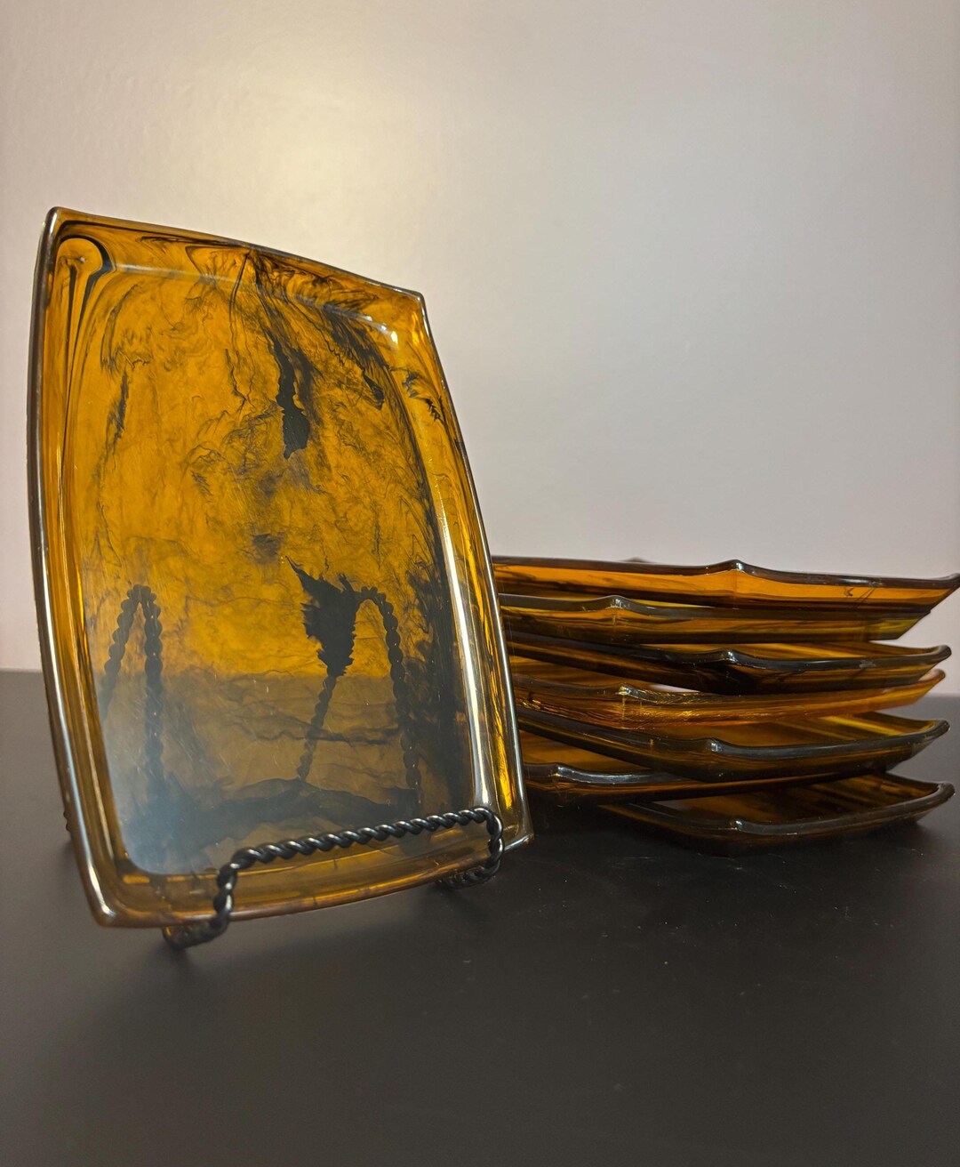 Vintage Amber Lucite Plates - Mid-century Modern Acrylic Set of 8 - Etsy