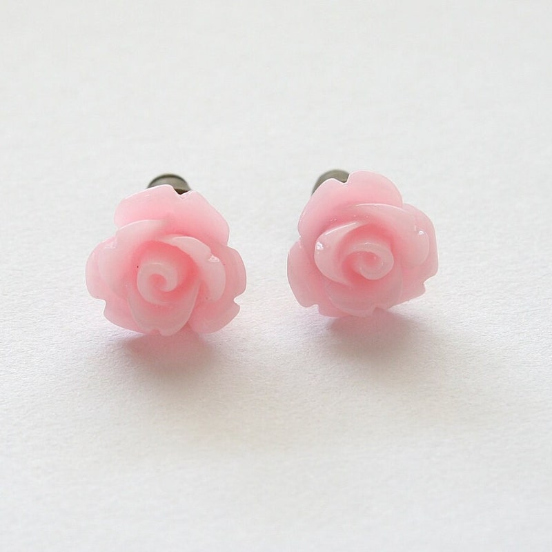 Pink Rose Earrings - Etsy