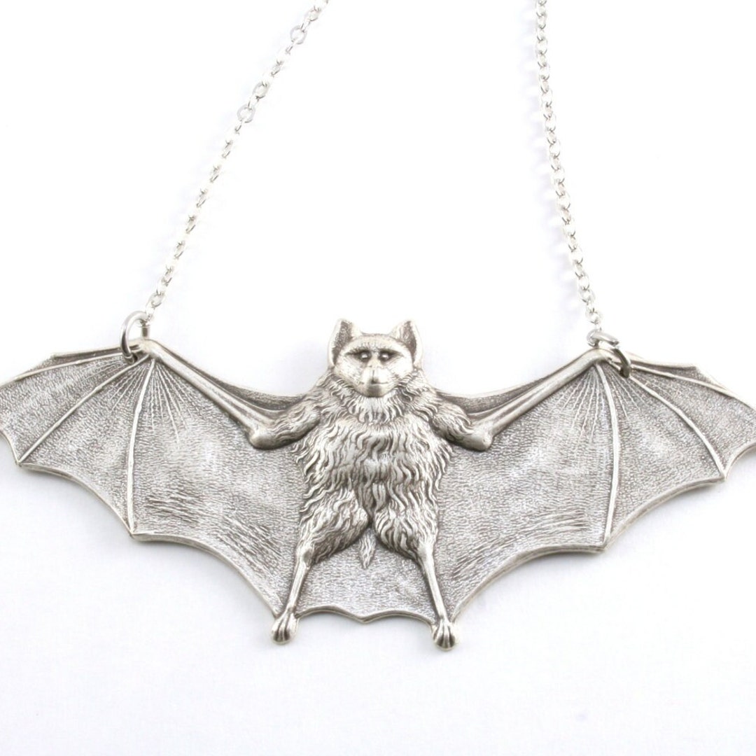 Silver Bat Necklace - Vampire Bat Jewelry, Large Silver Steampunk ...