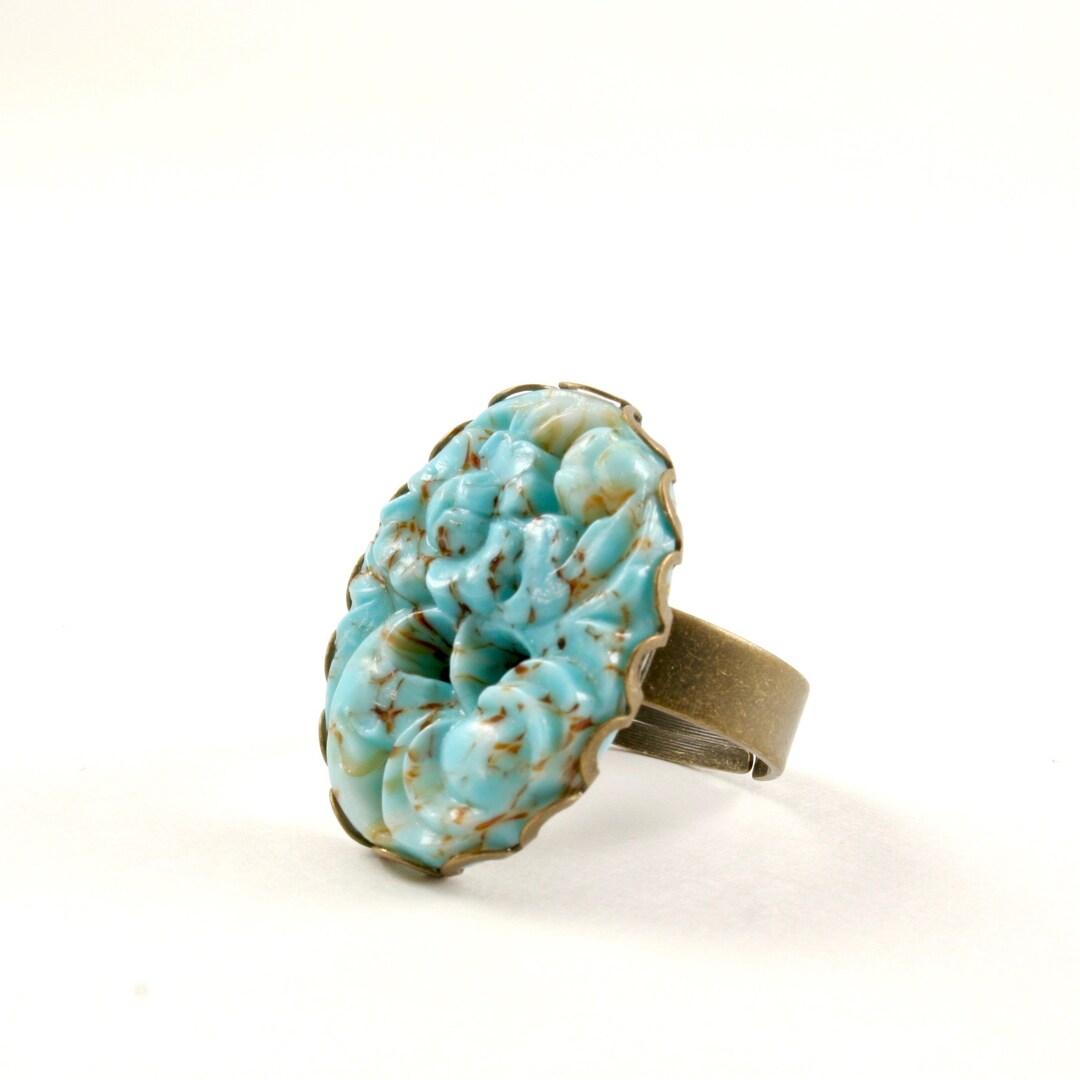 Carved Turquoise Ring, Boho Chic Ring, Large Statement Ring, Faux ...
