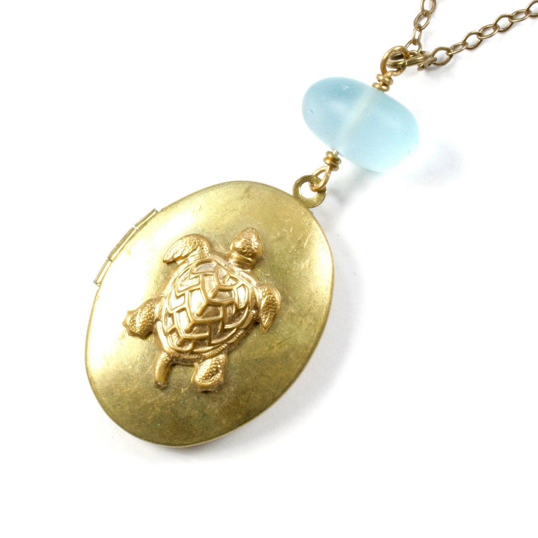 Sea Turtle Keepsake Locket, Sea Glass and Sea Turtle Necklace, Sea ...