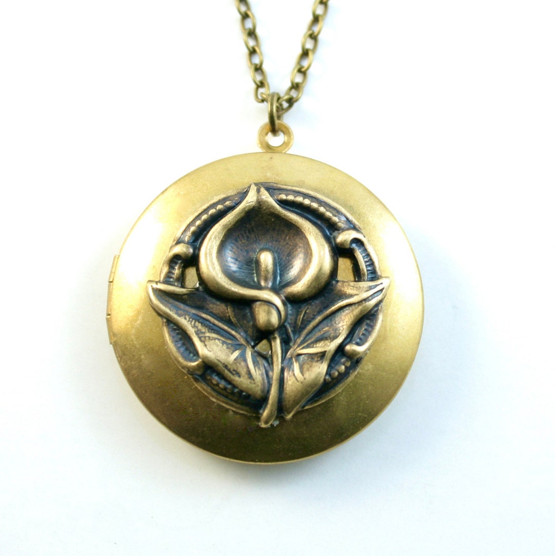 The Lily Locket Necklace, Calla Lilly Locket, Large Round Flower Locket ...