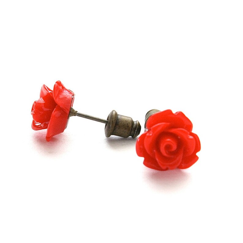 Tiny so Red Rose Earrings, Under 5 Dollars, Christmas Red, Gift for Her ...