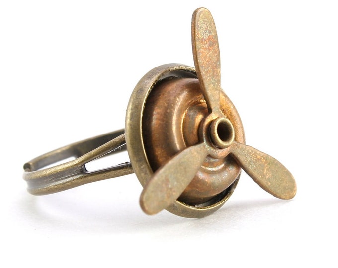 Steampunk Ring, Spinning Propeller Ring, Aviation Jewelry, Helicopter ...