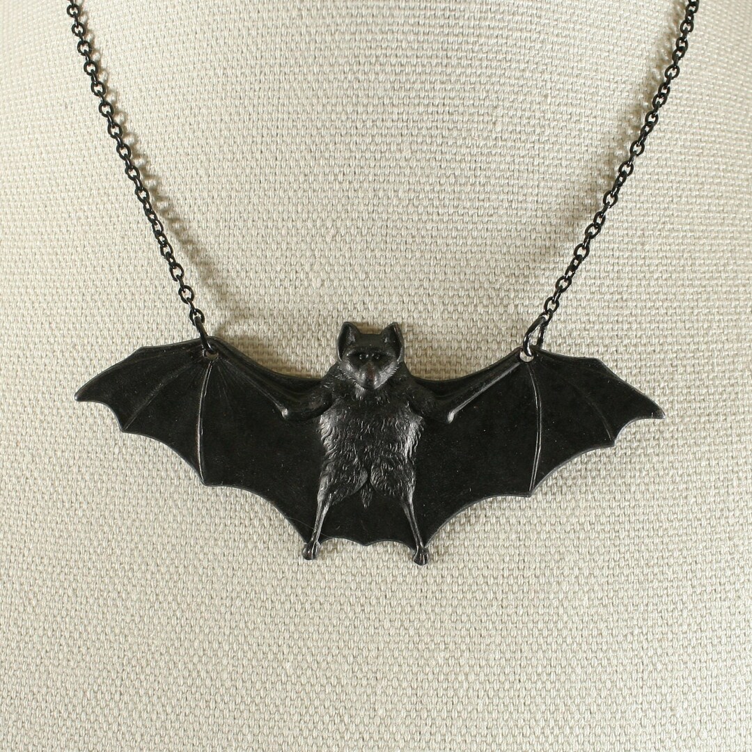 Black Bat Necklace, Vampire Bat Pendant, Large Antiqued Brass Steampunk ...