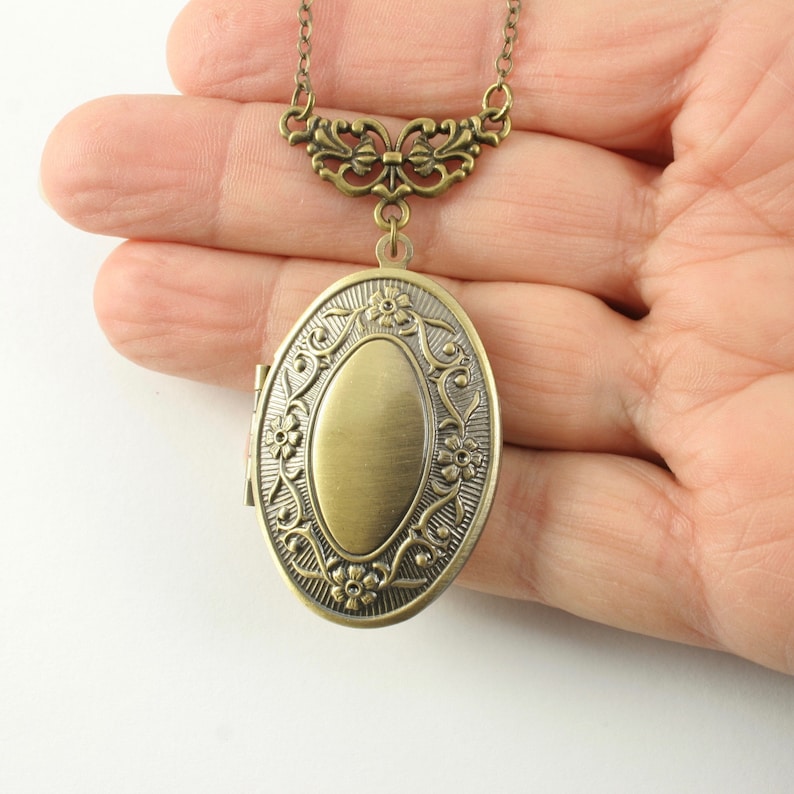 Large Oval Locket Antiqued Brass Floral Locket Antique - Etsy