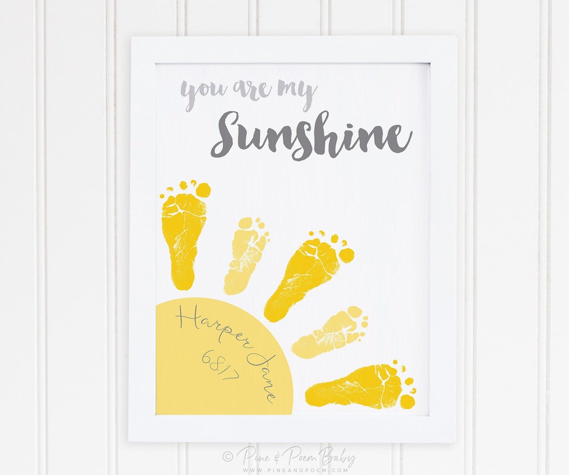 You Are My Sunshine Baby Footprint Art Print Gray & Yellow | Etsy
