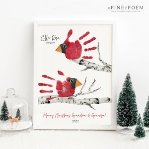 Grandparent Gift for Christmas, Personalized Handprint Cardinal Art ...