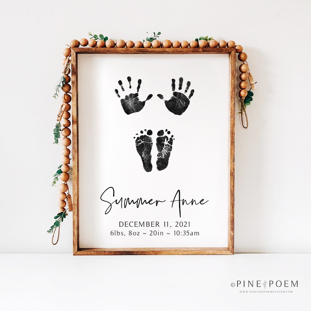Personalized Baby Footprint and Handprint Art Print: Custom Newborn ...