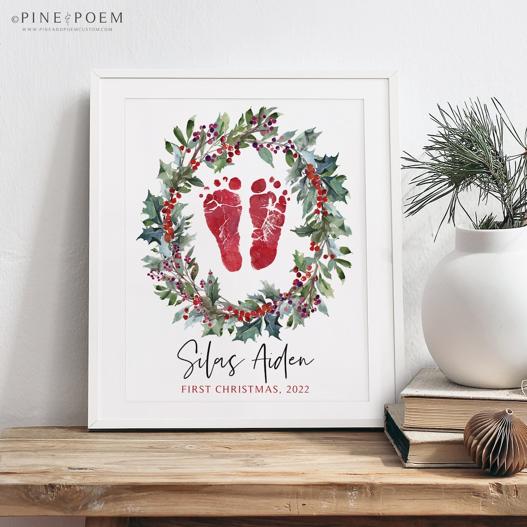First Christmas Baby Footprint Art Print, Gift for New Infant, Holiday ...