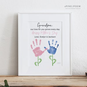 Handprint Mother's Day Gift for Grandma, Personalized Flower Art Print ...
