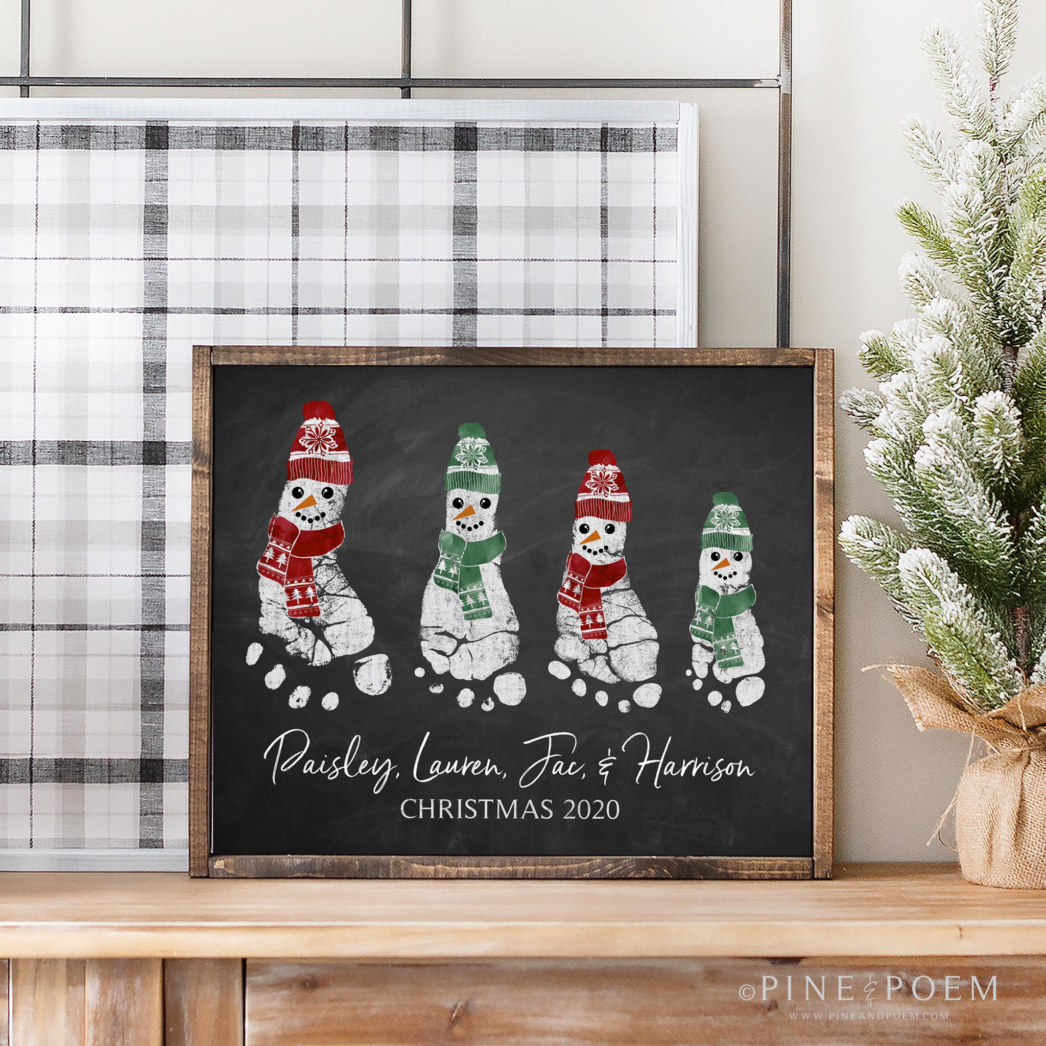 Personalized Footprint Snowman Christmas Art Print: Sibling Holiday ...