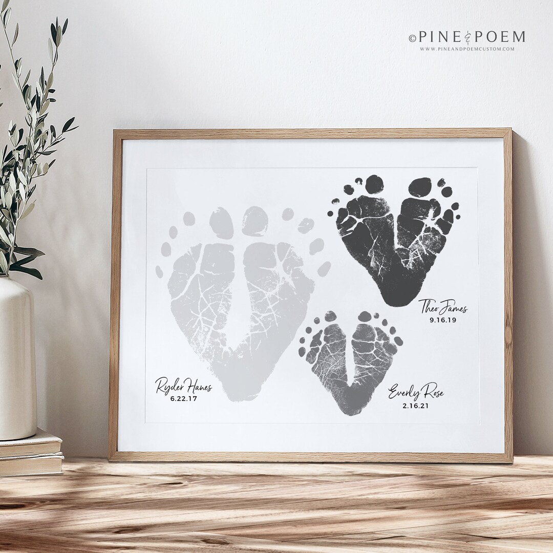 Mother's Day Gift for Mom, Footprint Heart Art Print, From Kids ...