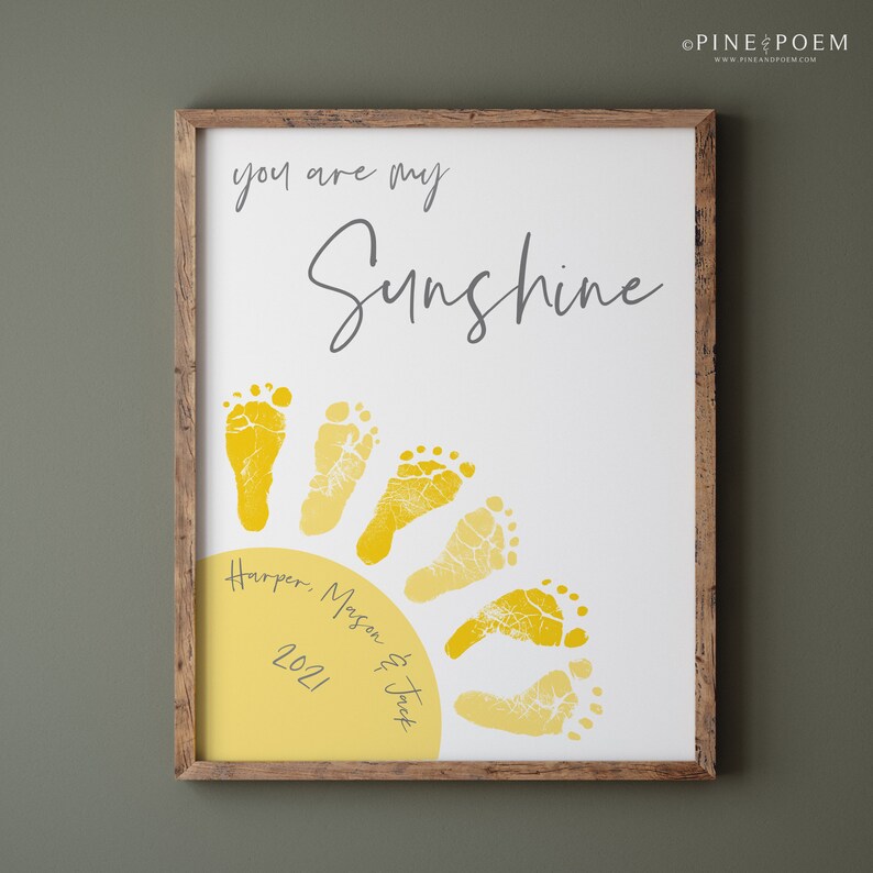 You Are My Sunshine Baby Footprint Art Print Sun Nursery - Etsy