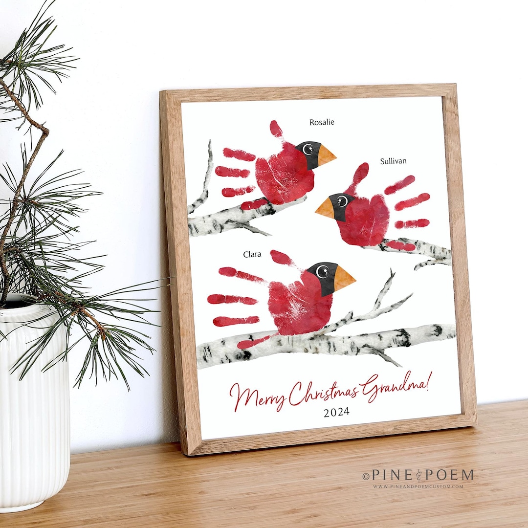 Personalized Handprint Cardinal Art Print: Christmas Grandparent Gift ...