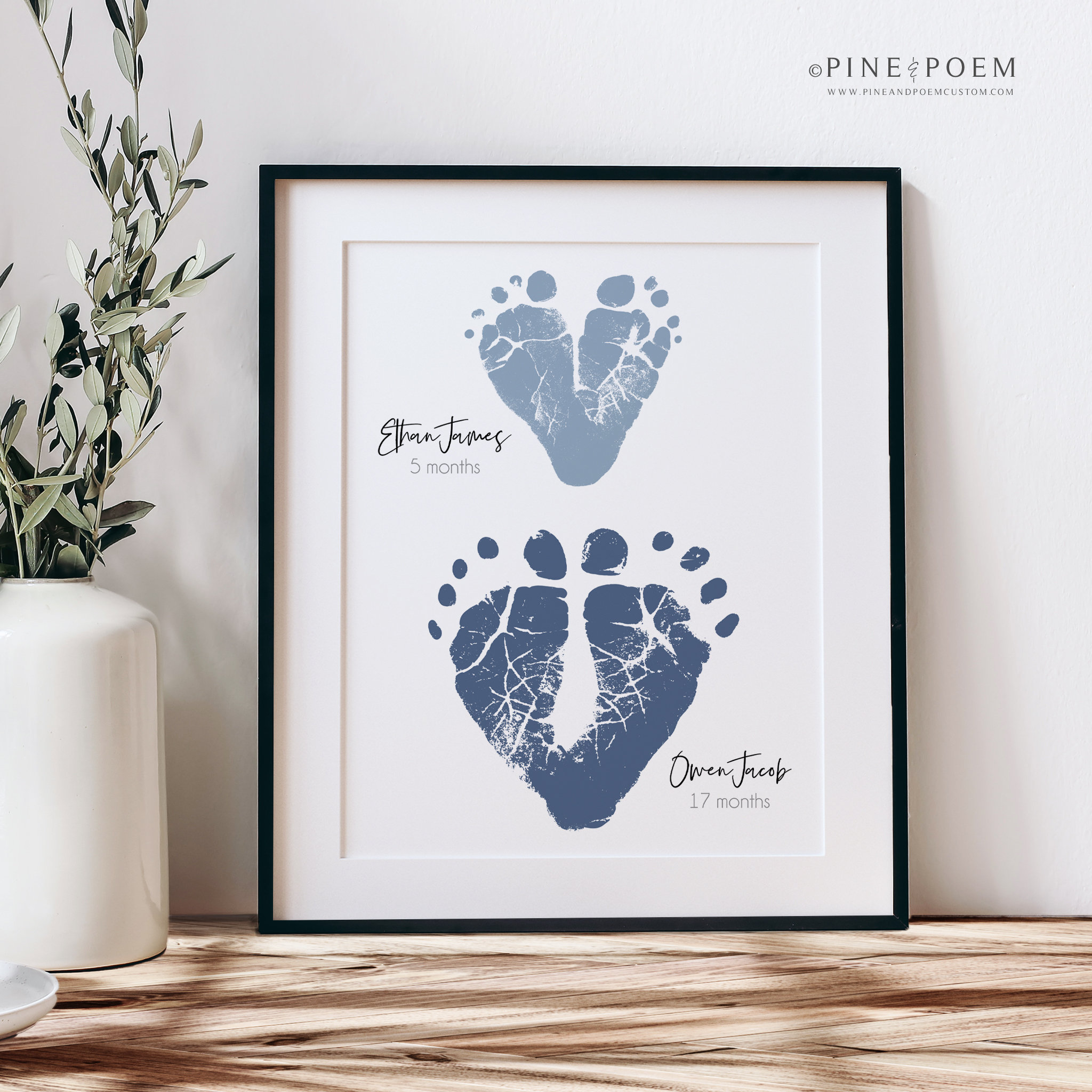 Personalized Footprint Heart Art Print, Sibling Gift for Dad (unframed ...