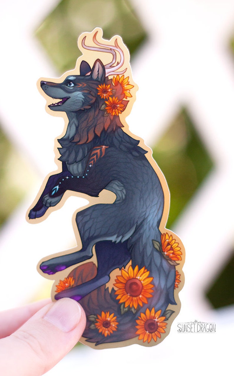 Sunflower Wolf Die Cut Large Sticker - Etsy