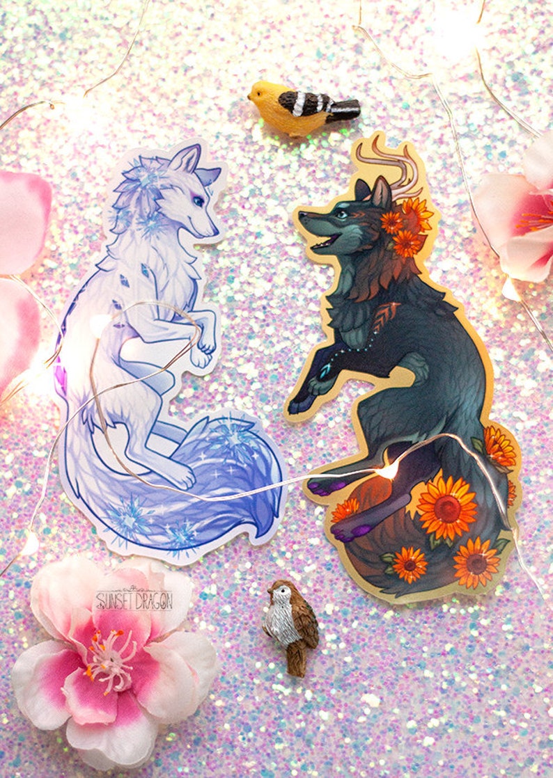 Sunflower Wolf Die Cut Large Sticker - Etsy