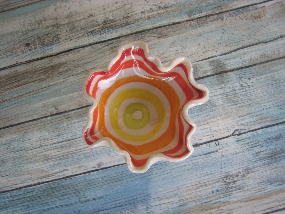 Ceramic Footed Bowl - Rainbow Bullseye Dish - Handmade Pottery Dish ...