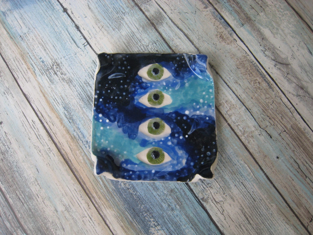 Small Square Plate - Surreal Art - Galaxy Decor - Evil Eye Jewelry Dish ...