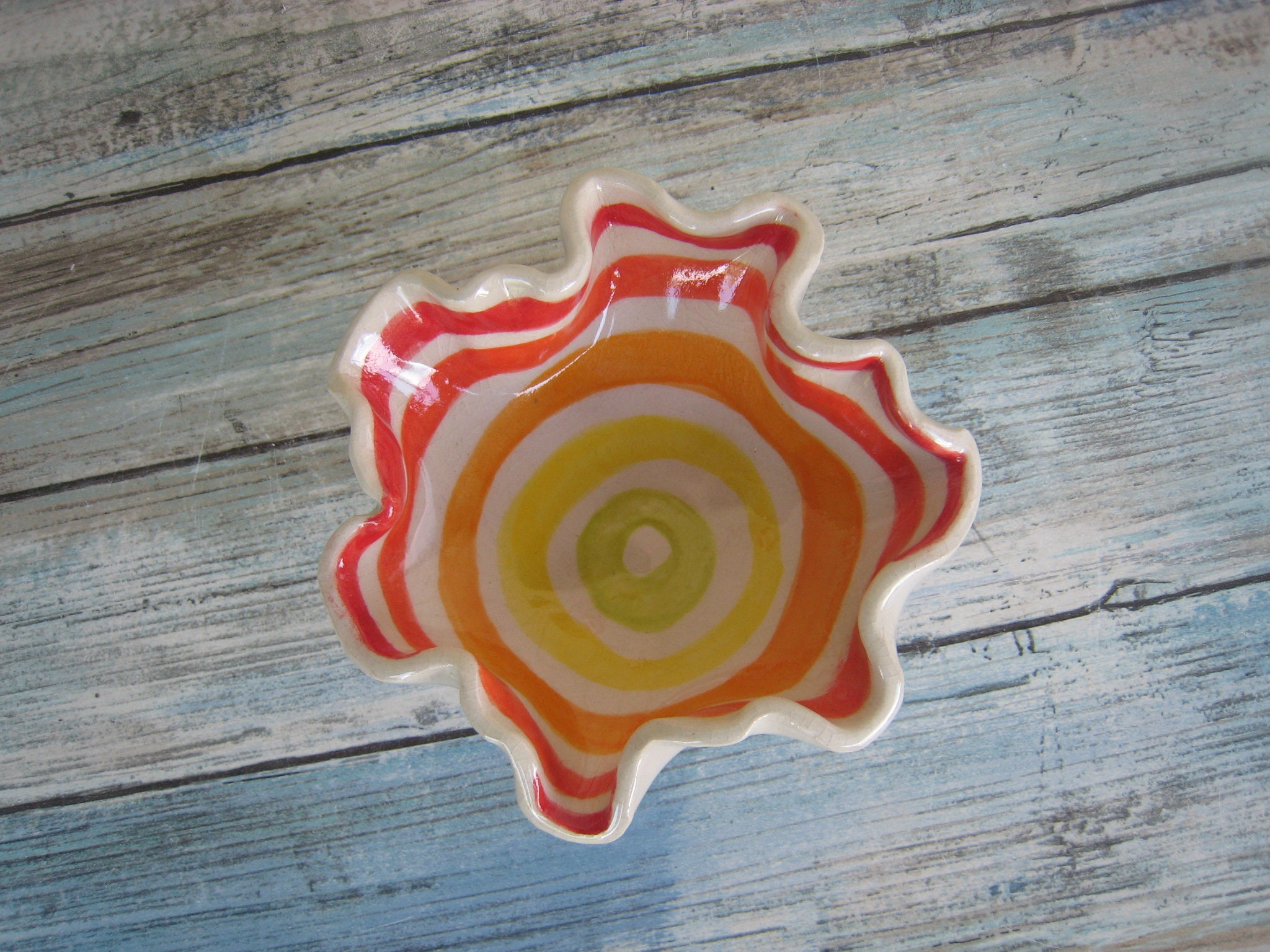 Ceramic Footed Bowl Rainbow Bullseye Dish Handmade Pottery | Etsy