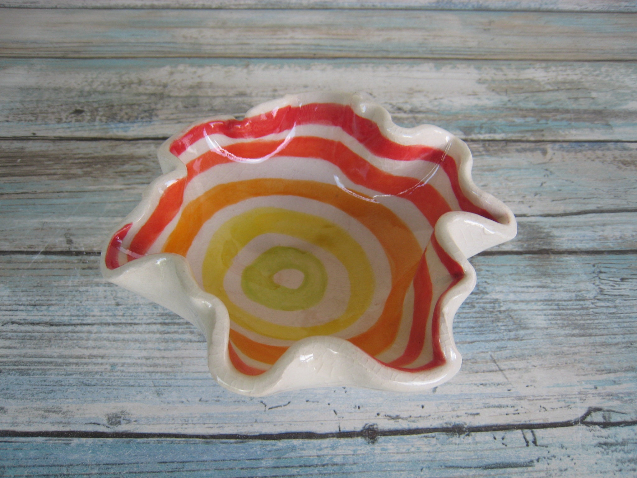 Ceramic Footed Bowl Rainbow Bullseye Dish Handmade Pottery | Etsy