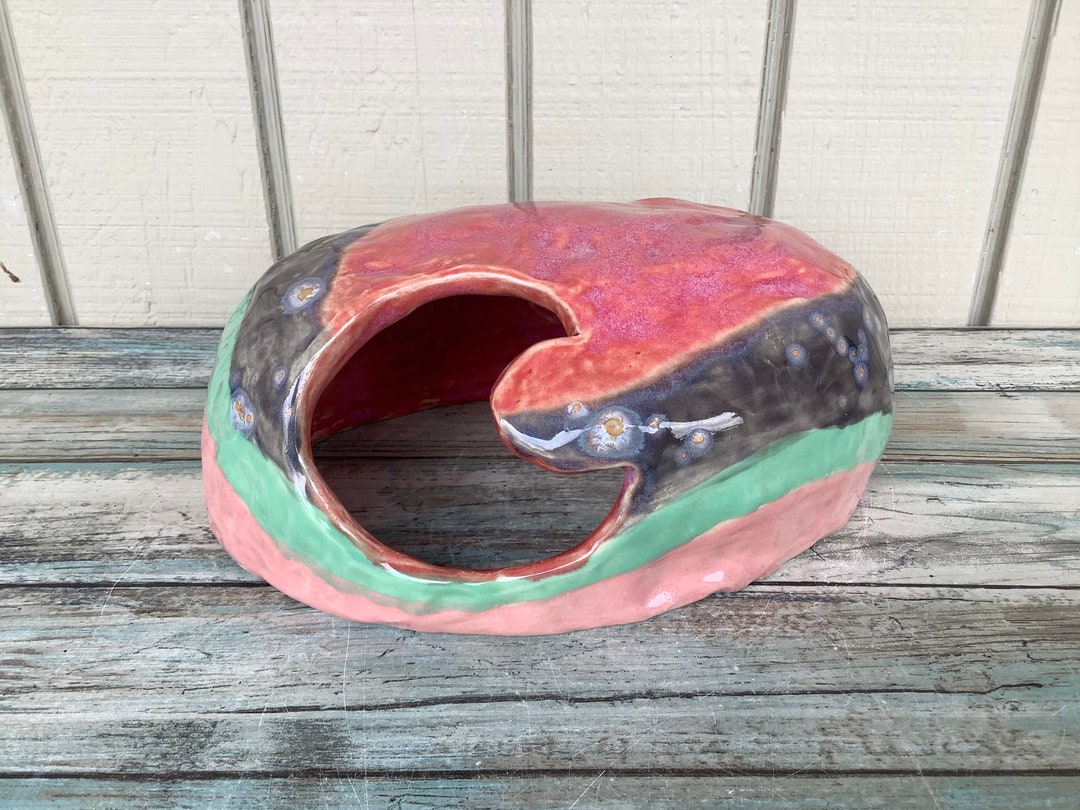 Ceramic Critter Hideout Axolotl Hide Aquarium Cave Pink Blue Grey ...