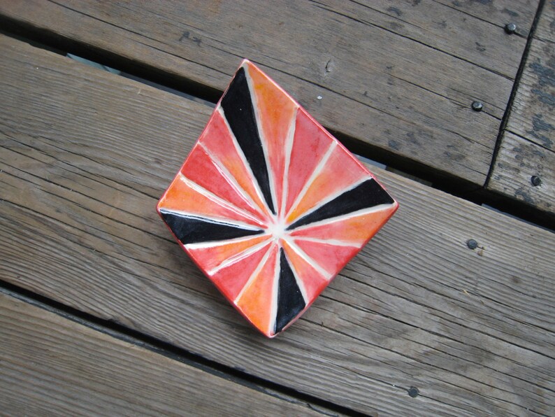 Small Ceramic Tray Red Orange Black Modern Pottery | Etsy