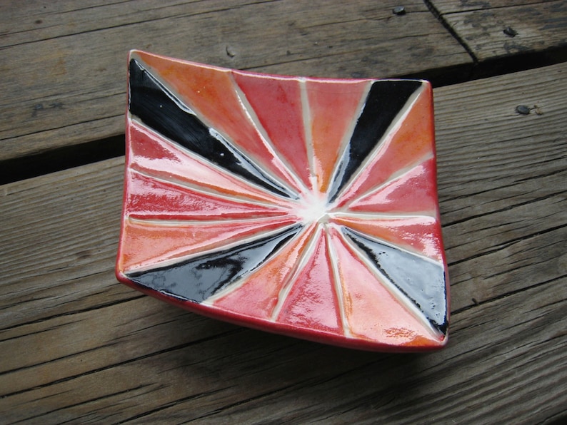 Small Ceramic Tray Red Orange Black Modern Pottery | Etsy