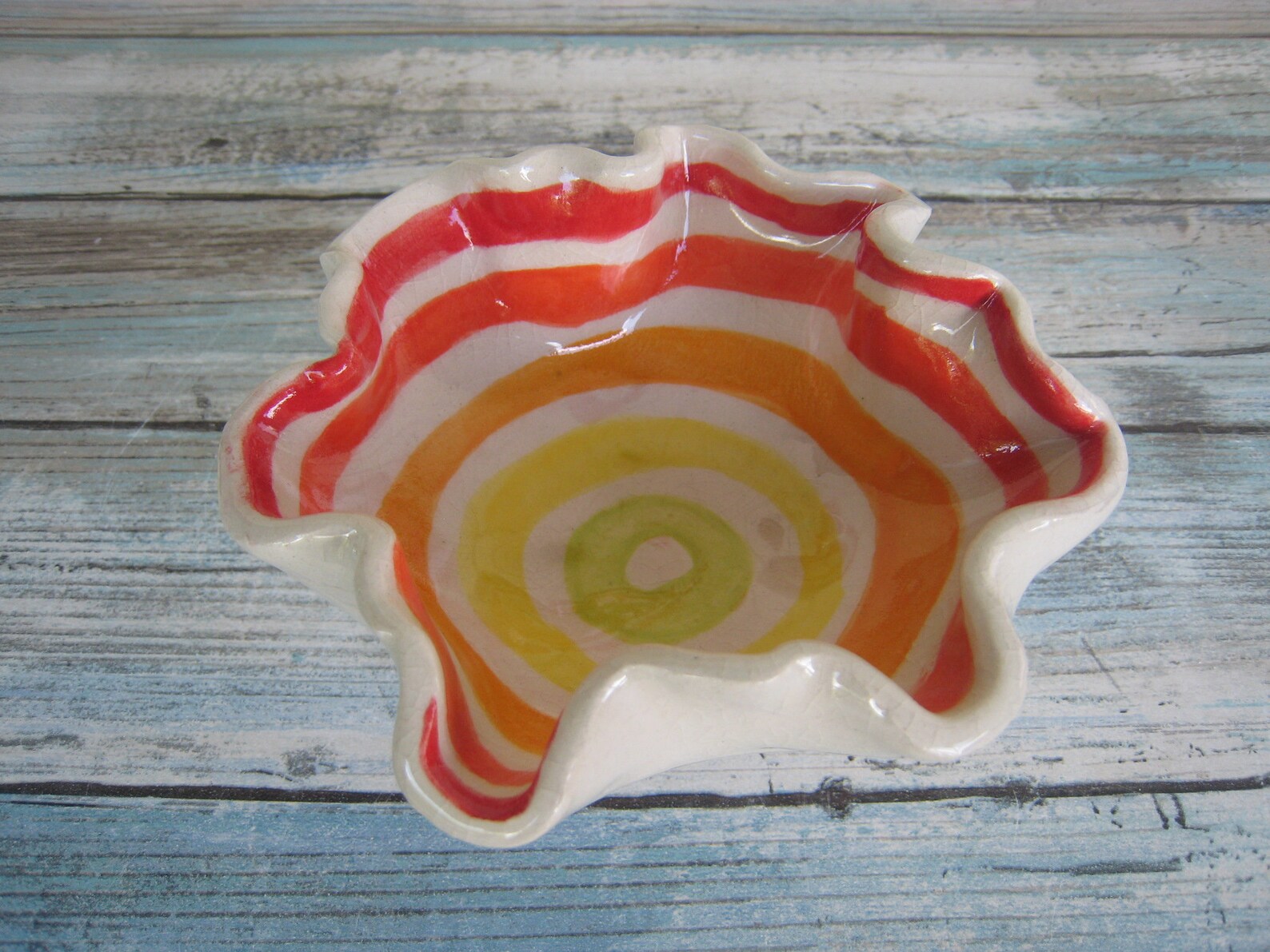 Ceramic Footed Bowl Rainbow Bullseye Dish Handmade Pottery - Etsy