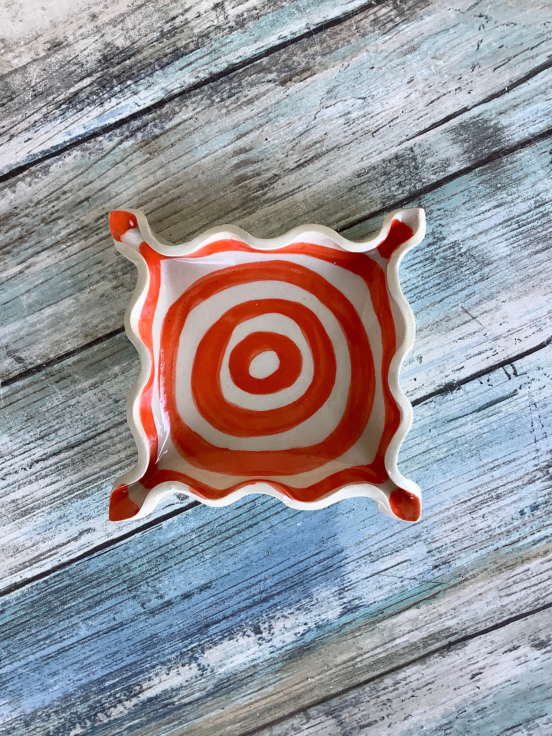 Orange Bullseye Dish Handmade Ceramics and Pottery Square | Etsy