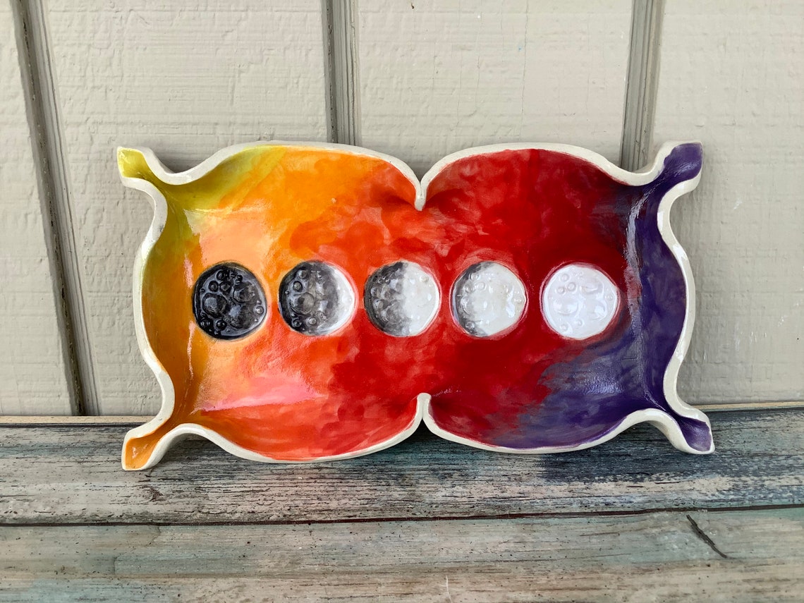 Handmade Ceramic Tray - Rainbow Moon Phases - Witchy Decor - Celestial ...