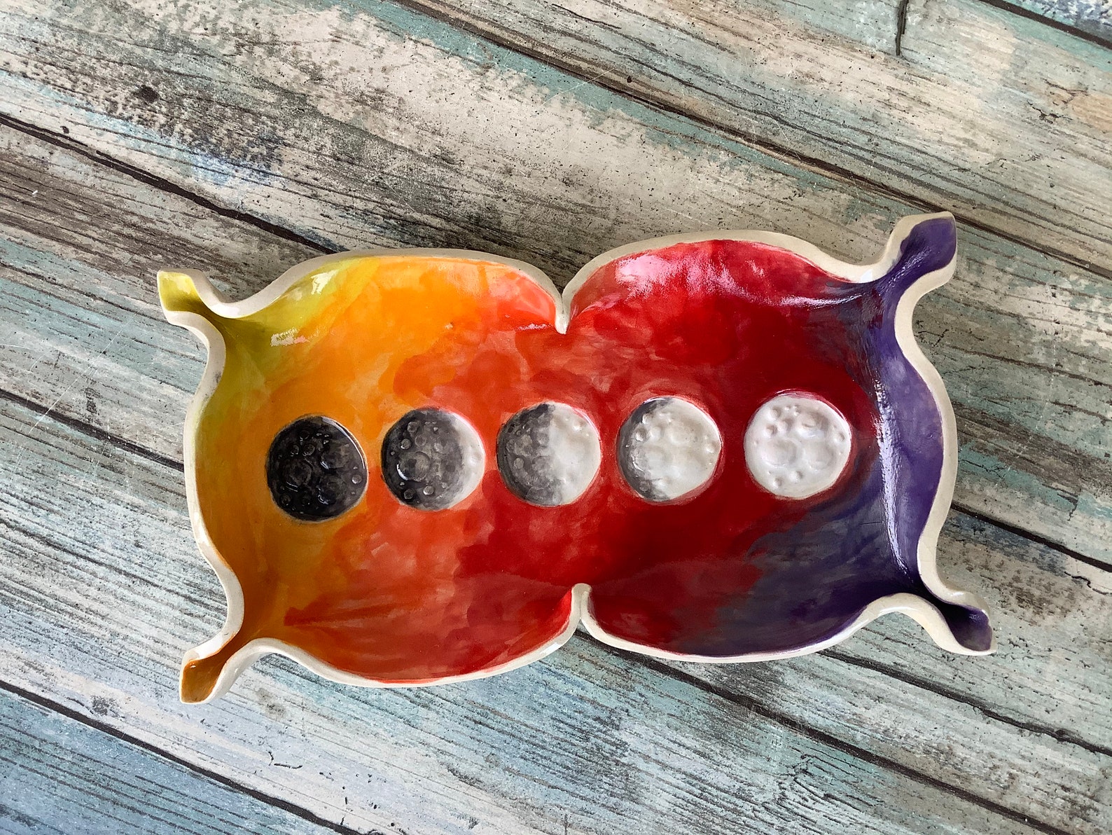 Handmade Ceramic Tray - Rainbow Moon Phases - Witchy Decor - Celestial ...