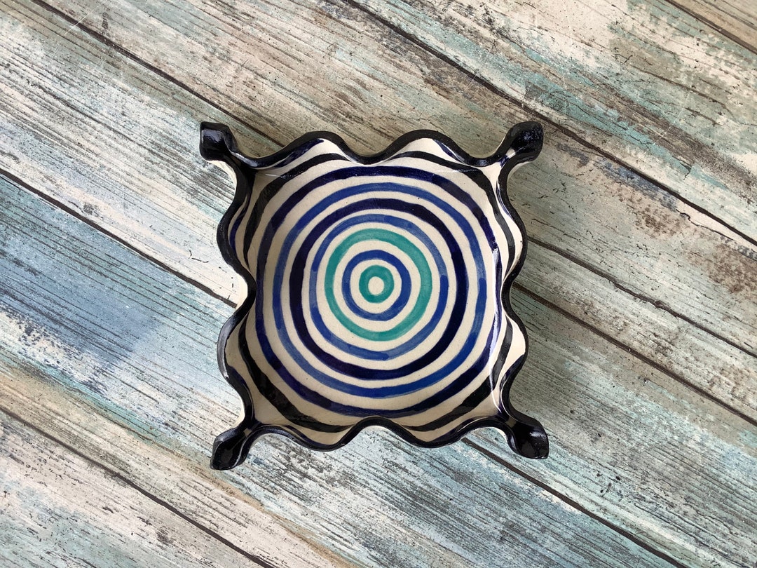 Handmade Ceramic Tray Bullseye Rolling Tray Modern Ashtray Black and ...