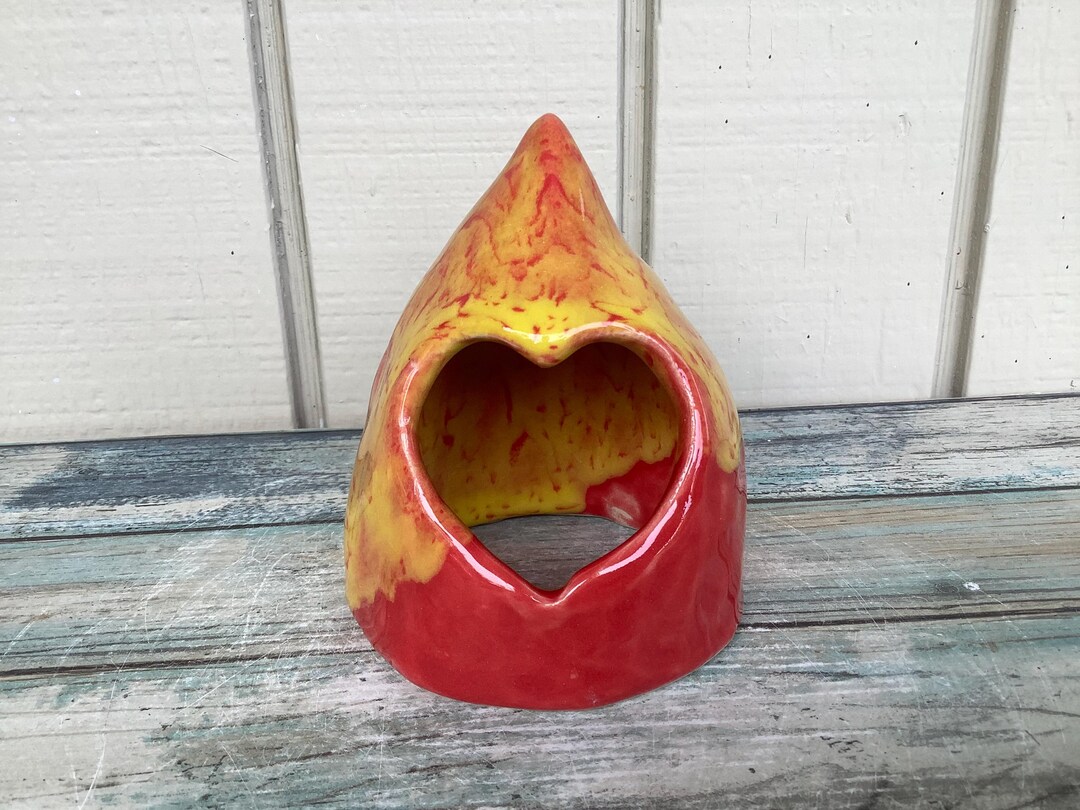 Heart Shaped Fish House - Betta Fish Tank Decor - Red Yellow Aquarium ...