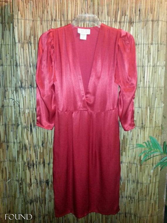 Vintage Barbara Barbara Red Satin Like Party Dress Si… - Gem