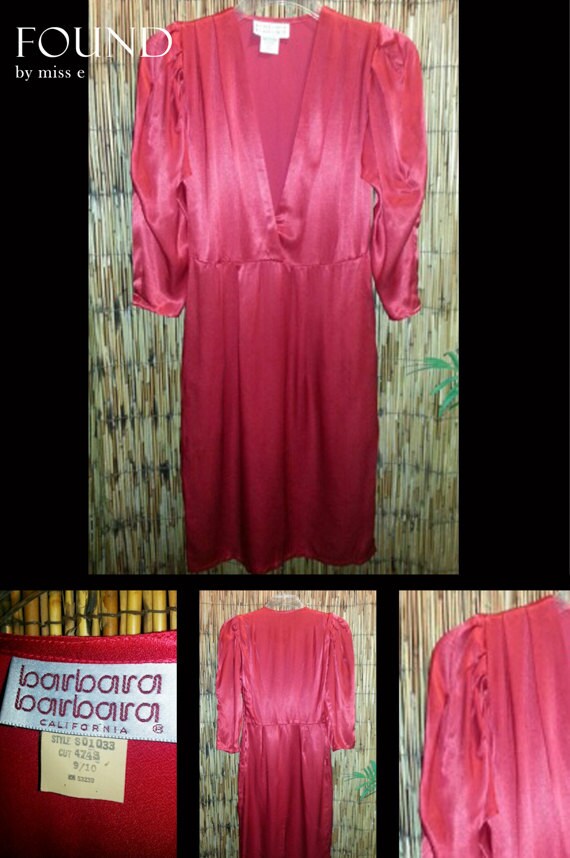 Vintage Barbara Barbara Red Satin Like Party Dress Si… - Gem