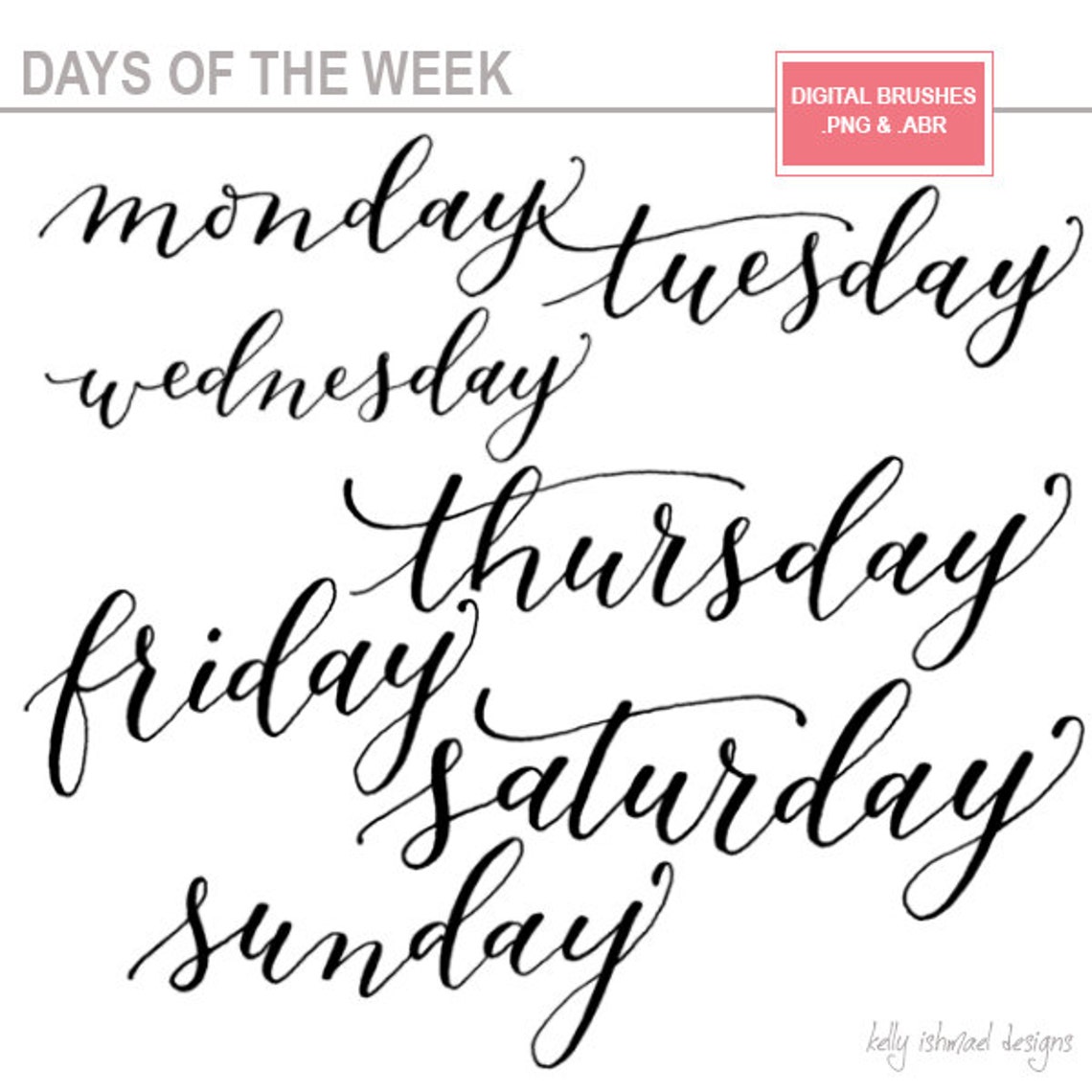 Days of the Week / Digital Word Art / Photoshop Brushes / *.abr and ...