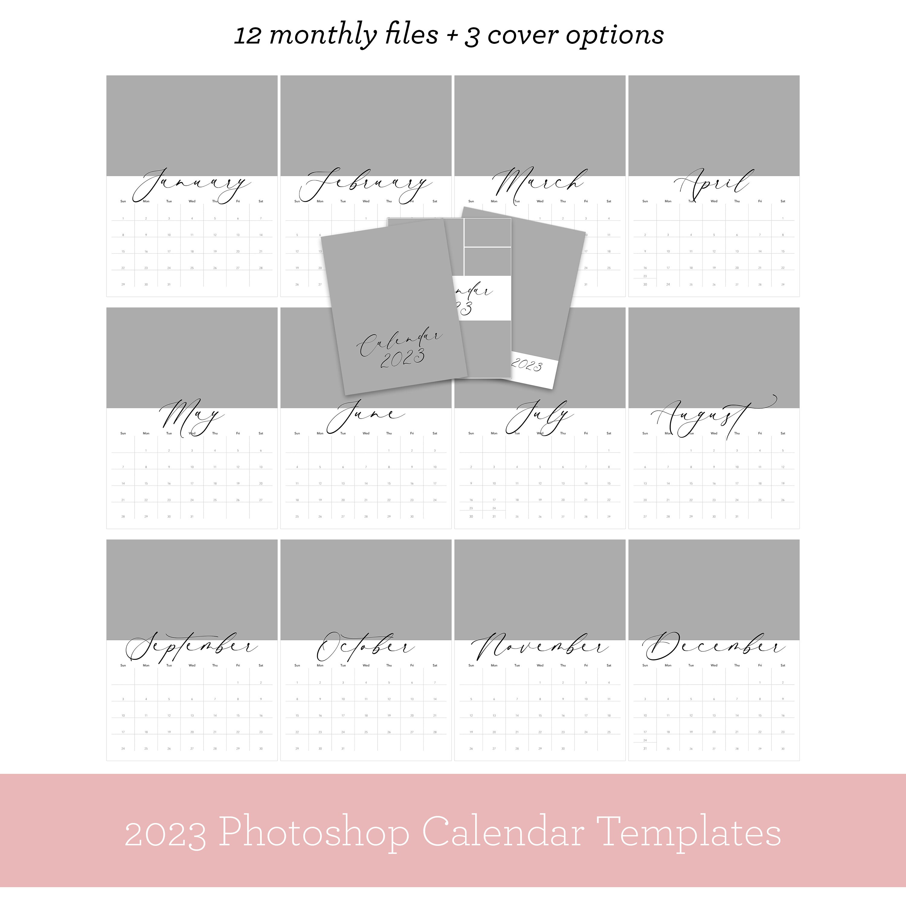2023 Photoshop Calendar Template Letter Size Calendar Digital Layered ...