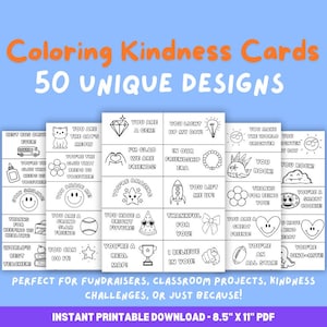 Kindness Cards Coloring Pages for Kids - 50 Cards, Printable PDF ...