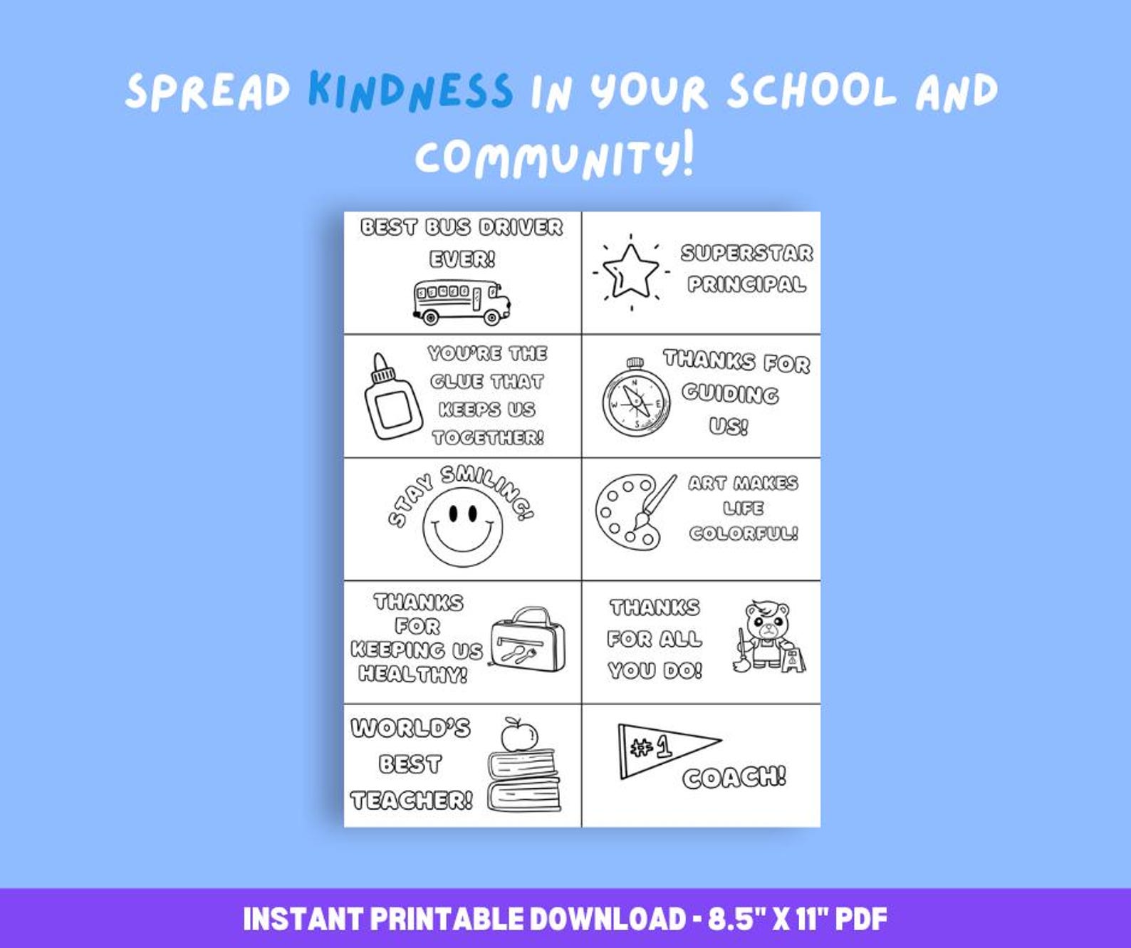 Kindness Cards Coloring Pages for Kids - 50 Cards, Printable PDF ...