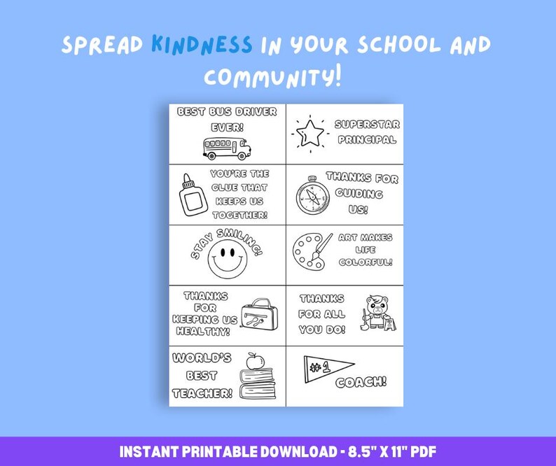 Kindness Cards Coloring Pages for Kids - 50 Cards, Printable PDF ...