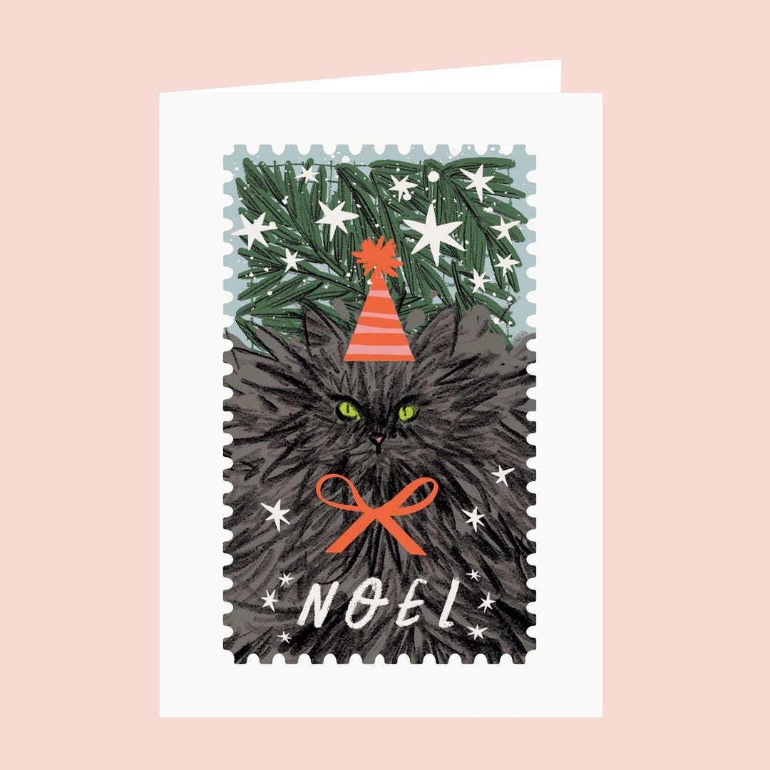 Big Christmas Cat Contemporary Christmas Card / Funny Cat Christmas ...