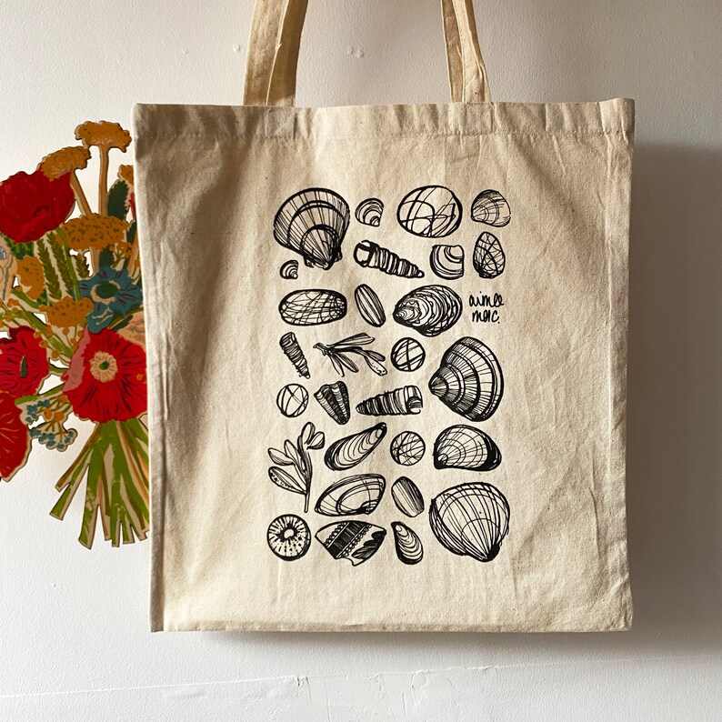 Seashell Tote Bag Shell Print Cotton Tote Bag Beach Bag - Etsy
