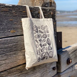 Seashell Tote Bag, Shell Print Cotton Tote Bag, Beach Bag, Market Tote ...