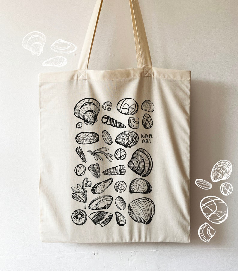 Seashell Tote Bag Shell Print Cotton Tote Bag Beach Bag - Etsy
